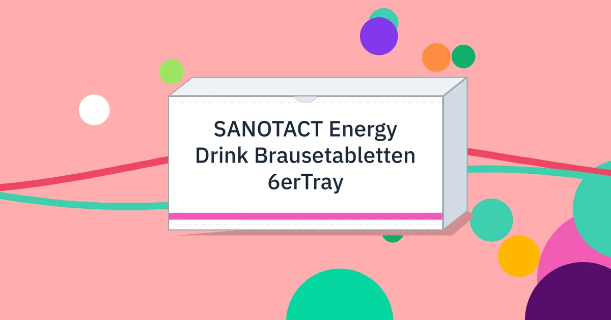 Symbolbild: Packung mit der Aufschrift SANOTACT Energy Drink Brausetabletten 6erTray (PZN 19724723) – Verfügbarkeit und Bezug in Apotheken in Frankfurt am Main