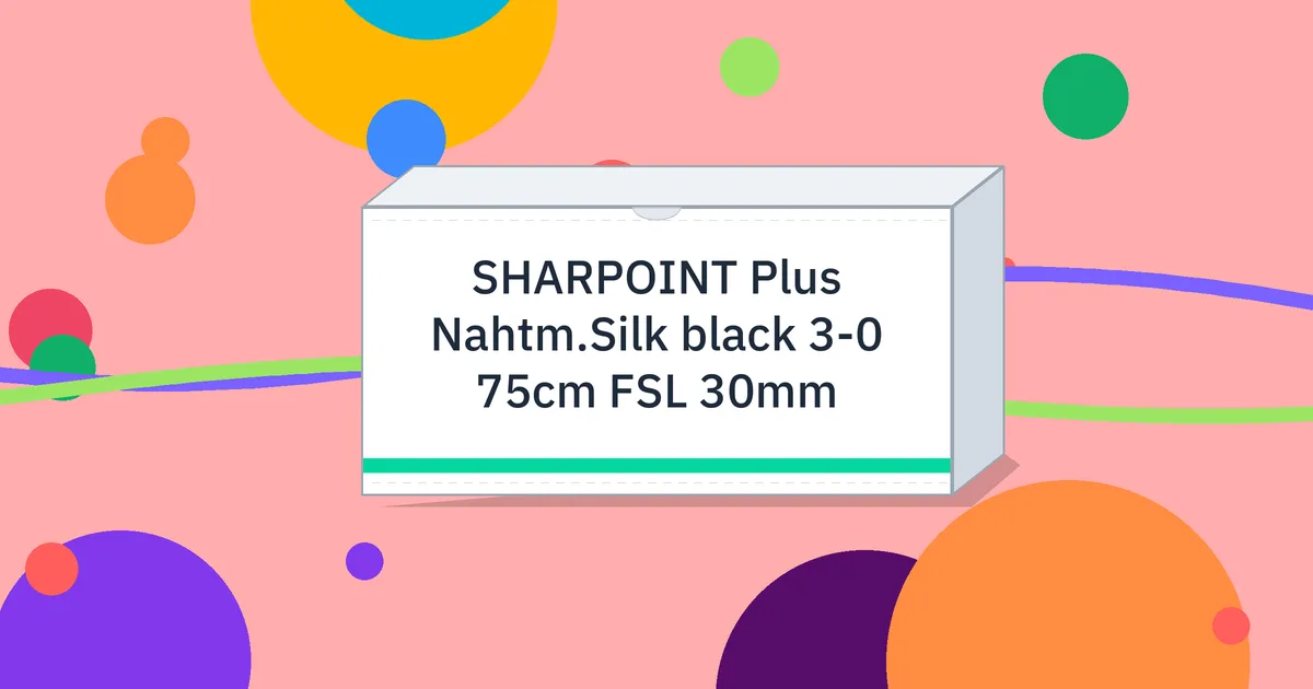 Symbolbild: Packung mit der Aufschrift SHARPOINT Plus Nahtm.Silk black 3-0 75cm FSL 30mm (PZN 17994619) – Verfügbarkeit und Bezug in Apotheken in Frankfurt am Main