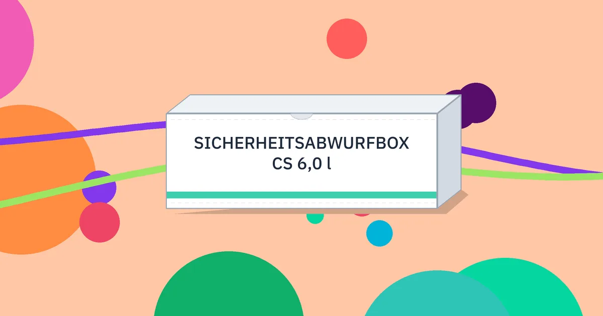 Symbolbild: Packung mit der Aufschrift SICHERHEITSABWURFBOX CS 6,0 l (PZN 09107018) – Verfügbarkeit und Bezug in Apotheken in Frankfurt am Main