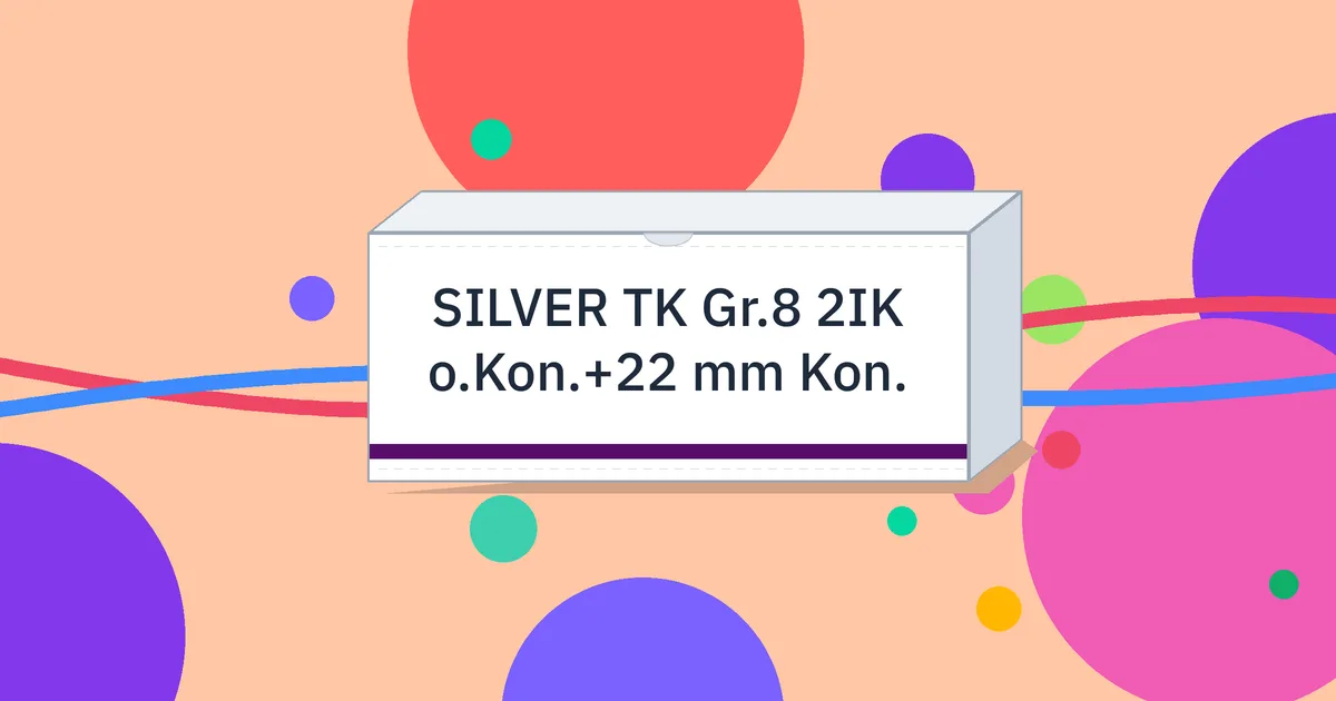 Symbolbild: Packung mit der Aufschrift SILVER TK Gr.8 2IK o.Kon.+22 mm Kon. (PZN 10317241) – Verfügbarkeit und Bezug in Apotheken in Frankfurt am Main