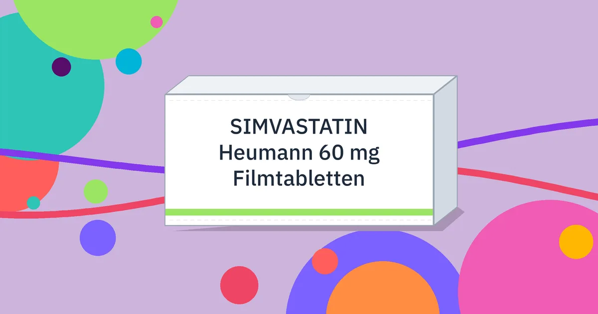 Symbolbild: Packung mit der Aufschrift SIMVASTATIN Heumann 60 mg Filmtabletten (PZN 09542300) – Verfügbarkeit und Bezug in Apotheken in Frankfurt am Main