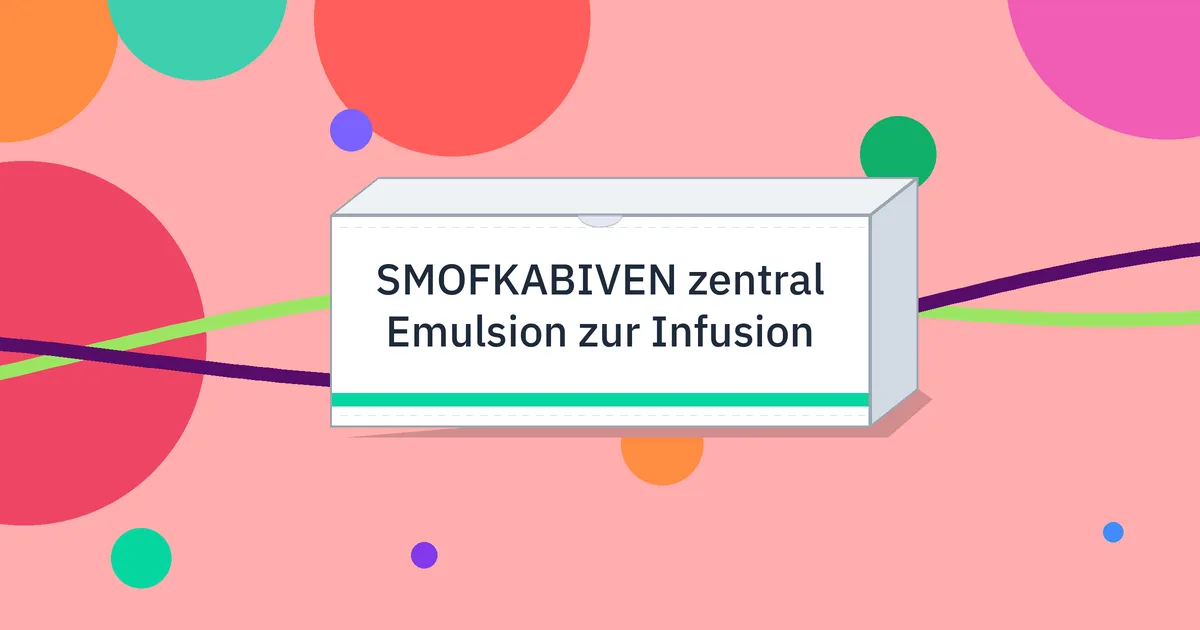 Symbolbild: Packung mit der Aufschrift SMOFKABIVEN zentral Emulsion zur Infusion (PZN 19874434) – Verfügbarkeit und Bezug in Apotheken in Frankfurt am Main