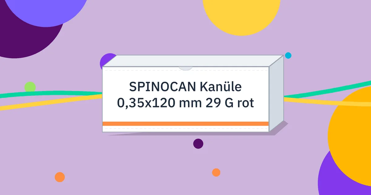 Symbolbild: Packung mit der Aufschrift SPINOCAN Kanüle 0,35x120 mm 29 G rot (PZN 03735185) – Verfügbarkeit und Bezug in Apotheken in Frankfurt am Main