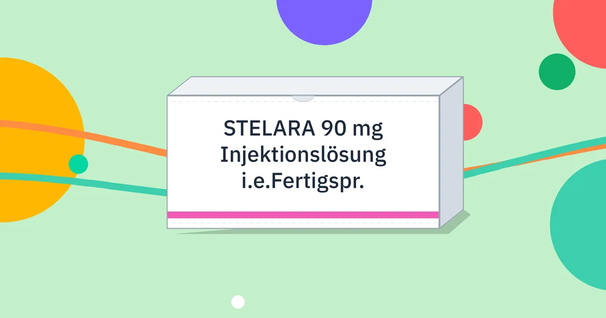 Symbolbild: Packung mit der Aufschrift STELARA 90 mg Injektionslösung i.e.Fertigspr. (PZN 20389945) – Verfügbarkeit und Bezug in Apotheken in Frankfurt am Main