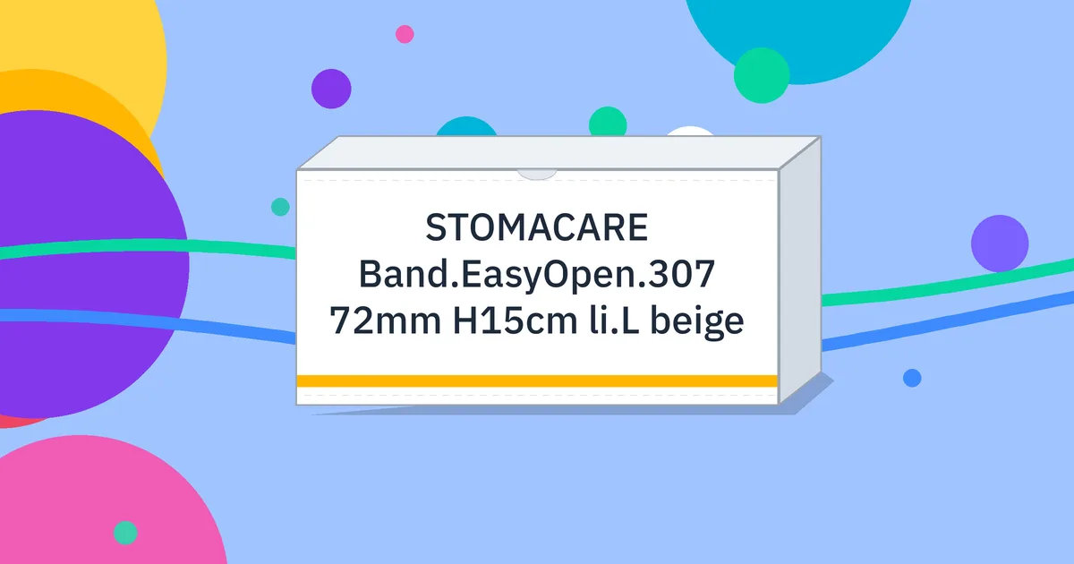 Symbolbild: Packung mit der Aufschrift STOMACARE Band.EasyOpen.307 72mm H15cm li.L beige (PZN 07665783) – Verfügbarkeit und Bezug in Apotheken in Frankfurt am Main