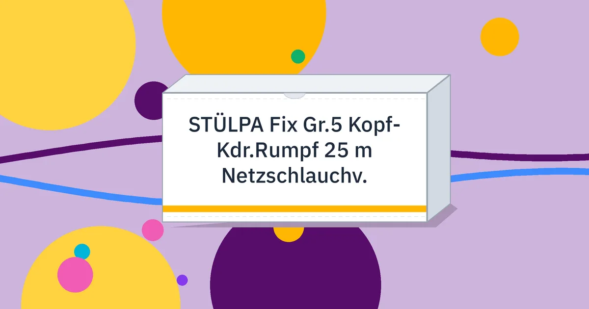 Symbolbild: Packung mit der Aufschrift STÜLPA Fix Gr.5 Kopf-Kdr.Rumpf 25 m Netzschlauchv. (PZN 13653459) – Verfügbarkeit und Bezug in Apotheken in Frankfurt am Main