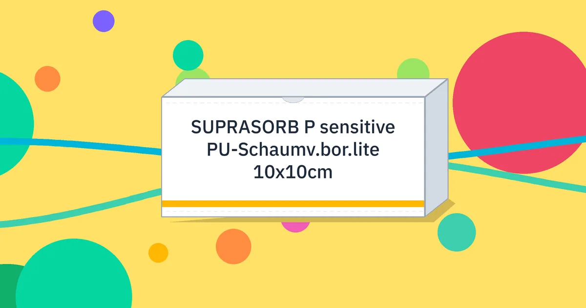 Symbolbild: Packung mit der Aufschrift SUPRASORB P sensitive PU-Schaumv.bor.lite 10x10cm (PZN 17282818) – Verfügbarkeit und Bezug in Apotheken in Frankfurt am Main