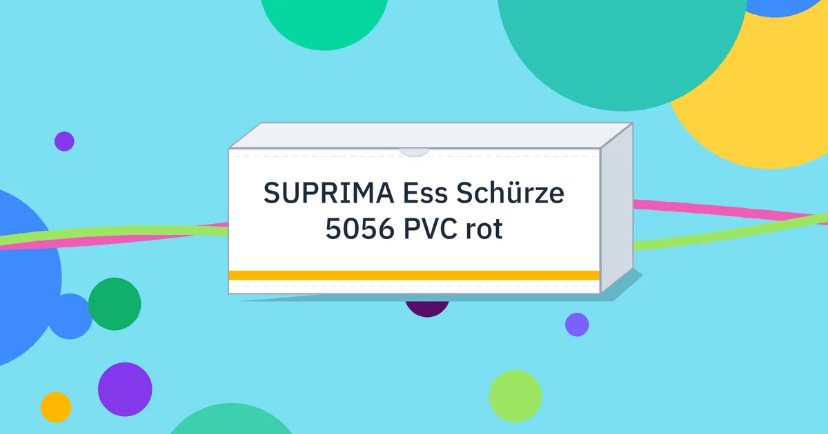 Symbolbild: Packung mit der Aufschrift SUPRIMA Ess Schürze 5056 PVC rot (PZN 00214913) – Verfügbarkeit und Bezug in Apotheken in Frankfurt am Main