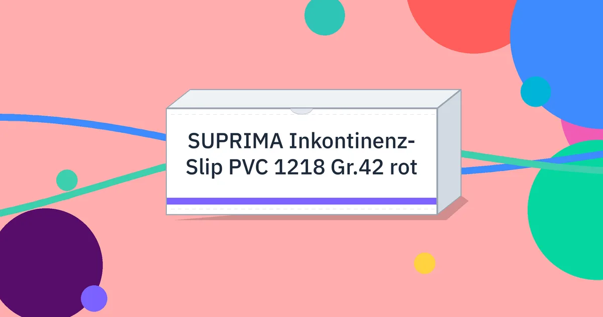 Symbolbild: Packung mit der Aufschrift SUPRIMA Inkontinenz-Slip PVC 1218 Gr.42 rot (PZN 03547182) – Verfügbarkeit und Bezug in Apotheken in Frankfurt am Main