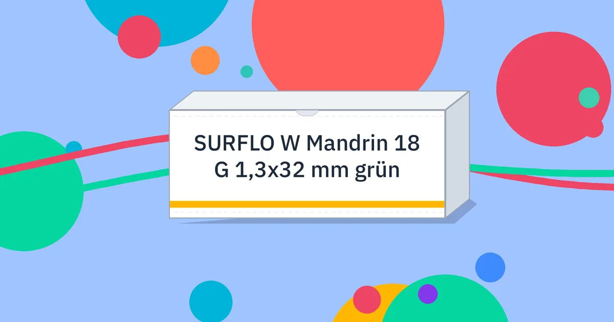 Symbolbild: Packung mit der Aufschrift SURFLO W Mandrin 18 G 1,3x32 mm grün (PZN 15590409) – Verfügbarkeit und Bezug in Apotheken in Frankfurt am Main