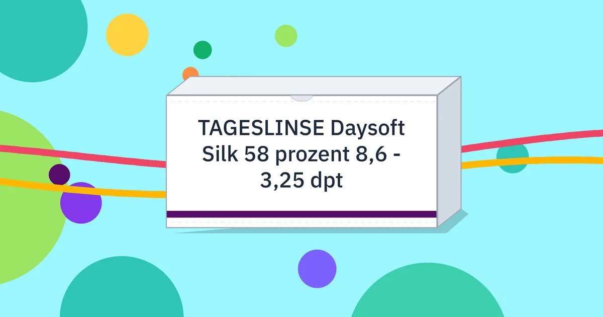 Symbolbild: Packung mit der Aufschrift TAGESLINSE Daysoft Silk 58 prozent 8,6 -3,25 dpt (PZN 00332328) – Verfügbarkeit und Bezug in Apotheken in Frankfurt am Main