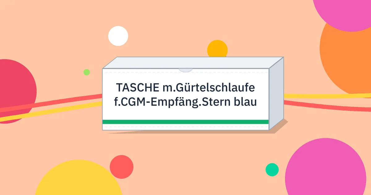 Symbolbild: Packung mit der Aufschrift TASCHE m.Gürtelschlaufe f.CGM-Empfäng.Stern blau (PZN 16509970) – Verfügbarkeit und Bezug in Apotheken in Frankfurt am Main