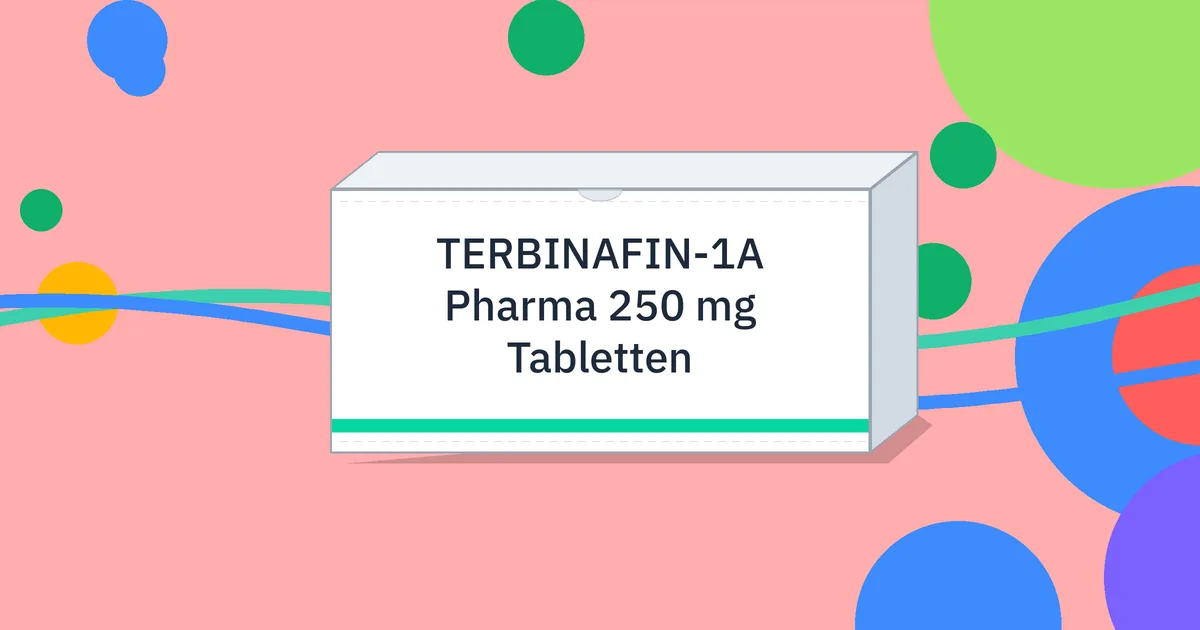 Symbolbild: Packung mit der Aufschrift TERBINAFIN-1A Pharma 250 mg Tabletten (PZN 01044324) – Verfügbarkeit und Bezug in Apotheken in Frankfurt am Main