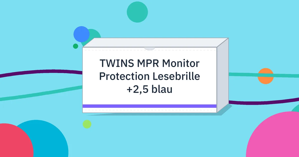 Symbolbild: Packung mit der Aufschrift TWINS MPR Monitor Protection Lesebrille +2,5 blau (PZN 13344362) – Verfügbarkeit und Bezug in Apotheken in Frankfurt am Main