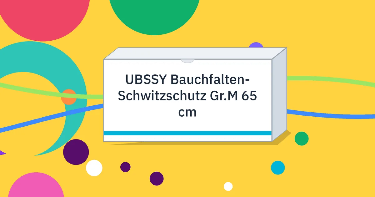 Symbolbild: Packung mit der Aufschrift UBSSY Bauchfalten-Schwitzschutz Gr.M 65 cm (PZN 16322303) – Verfügbarkeit und Bezug in Apotheken in Frankfurt am Main