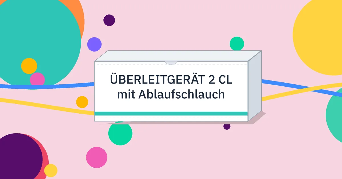 Symbolbild: Packung mit der Aufschrift ÜBERLEITGERÄT 2 CL mit Ablaufschlauch (PZN 00891447) – Verfügbarkeit und Bezug in Apotheken in Frankfurt am Main