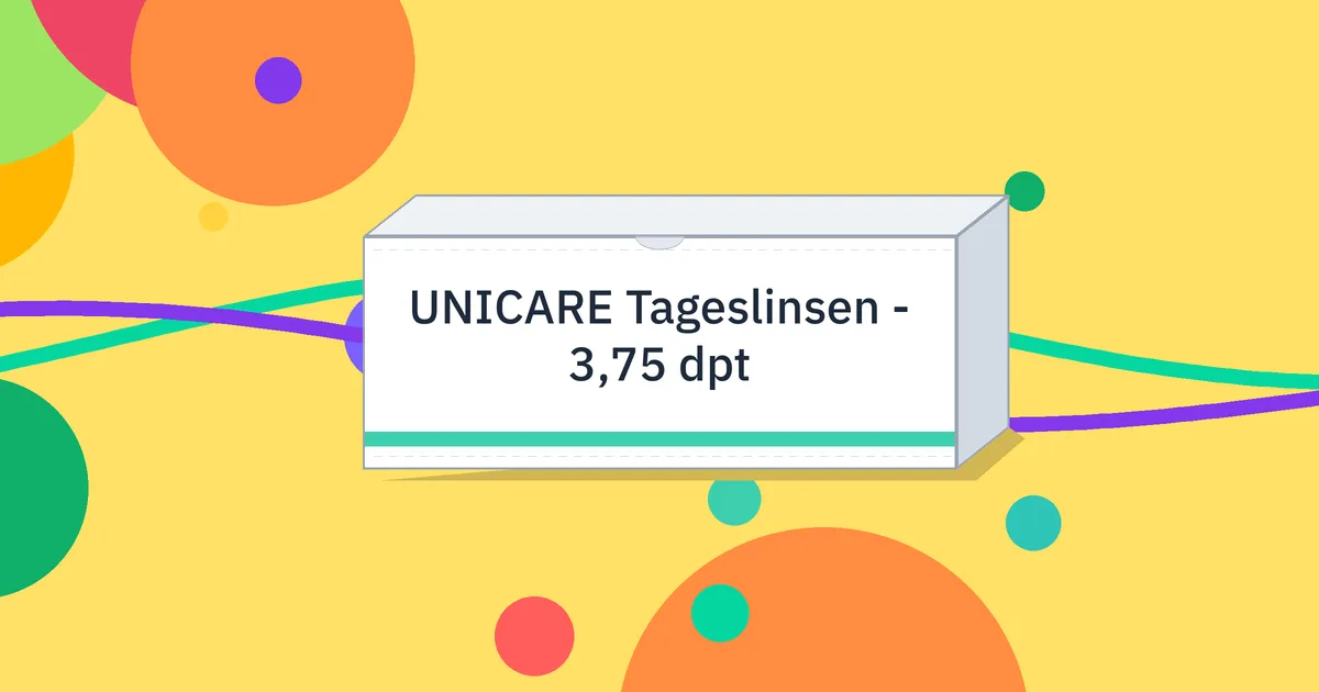 Symbolbild: Packung mit der Aufschrift UNICARE Tageslinsen -3,75 dpt (PZN 14185776) – Verfügbarkeit und Bezug in Apotheken in Frankfurt am Main