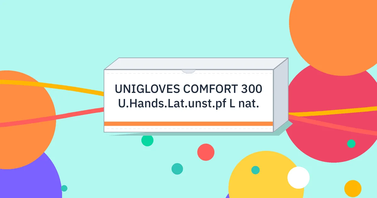 Symbolbild: Packung mit der Aufschrift UNIGLOVES COMFORT 300 U.Hands.Lat.unst.pf L nat. (PZN 18100417) – Verfügbarkeit und Bezug in Apotheken in Frankfurt am Main
