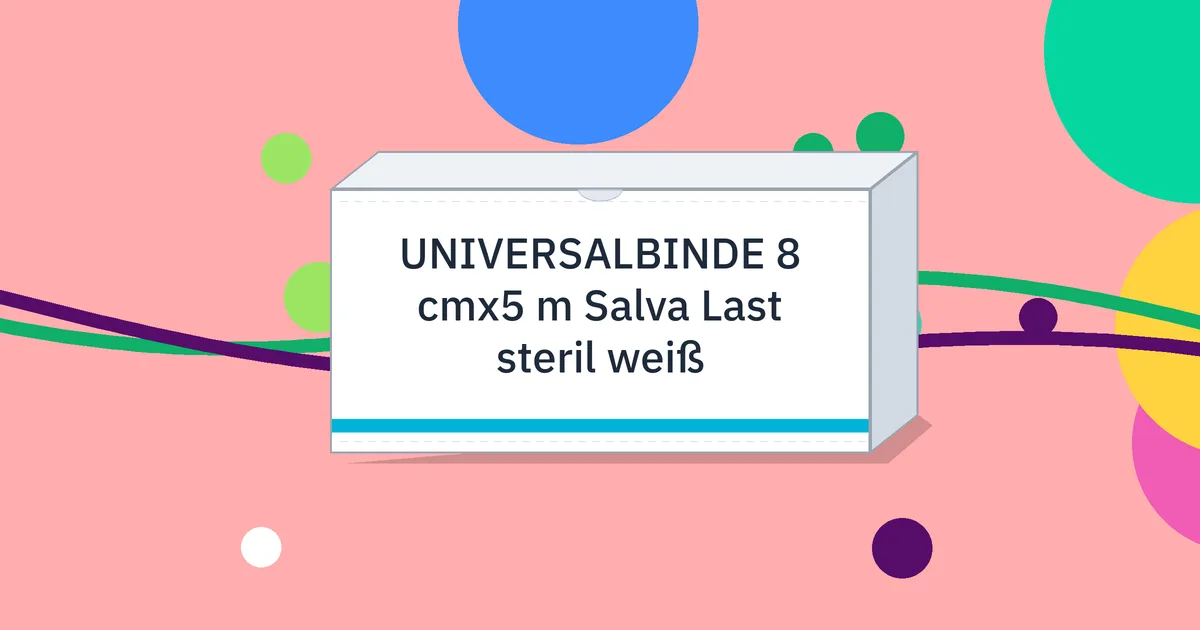 Symbolbild: Packung mit der Aufschrift UNIVERSALBINDE 8 cmx5 m Salva Last steril weiß (PZN 17152607) – Verfügbarkeit und Bezug in Apotheken in Frankfurt am Main