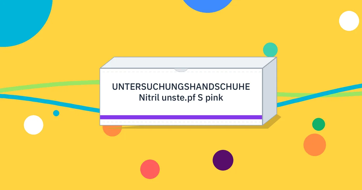 Symbolbild: Packung mit der Aufschrift UNTERSUCHUNGSHANDSCHUHE Nitril unste.pf S pink (PZN 13754781) – Verfügbarkeit und Bezug in Apotheken in Frankfurt am Main