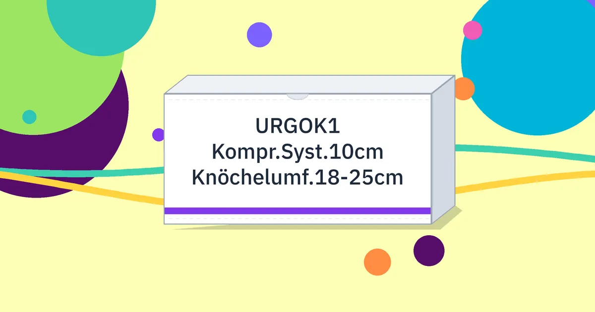 Symbolbild: Packung mit der Aufschrift URGOK1 Kompr.Syst.10cm Knöchelumf.18-25cm (PZN 20608092) – Verfügbarkeit und Bezug in Apotheken in Frankfurt am Main