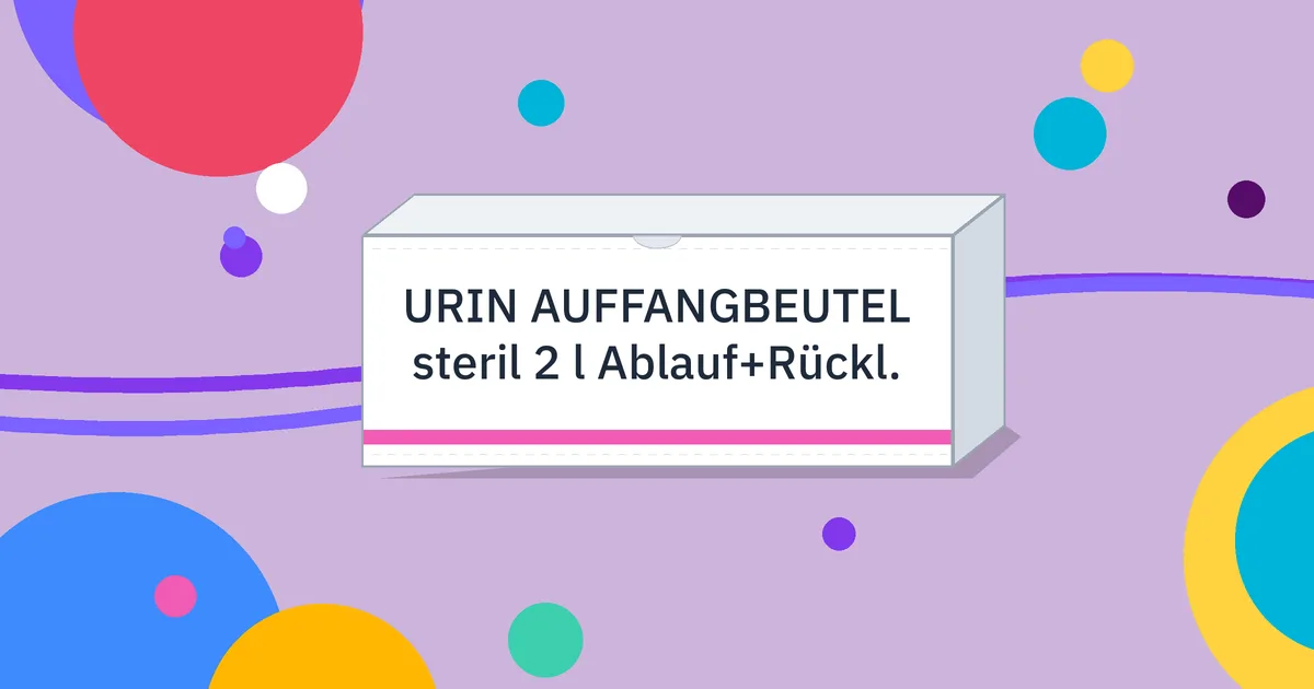 Symbolbild: Packung mit der Aufschrift URIN AUFFANGBEUTEL steril 2 l Ablauf+Rückl. (PZN 02743662) – Verfügbarkeit und Bezug in Apotheken in Frankfurt am Main