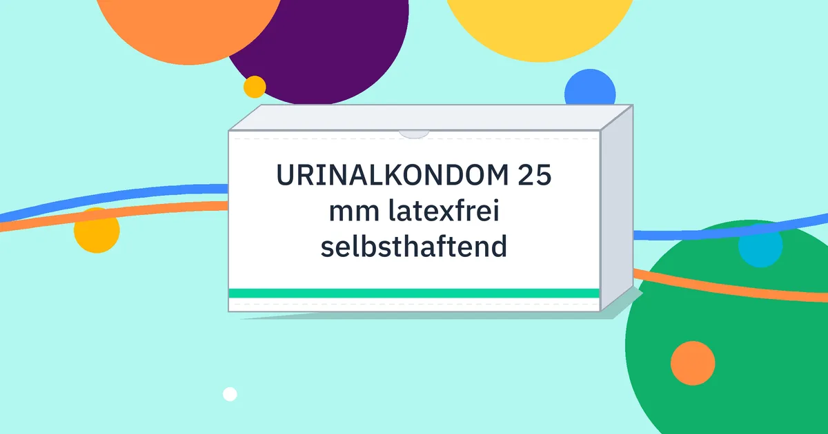 Symbolbild: Packung mit der Aufschrift URINALKONDOM 25 mm latexfrei selbsthaftend (PZN 07048027) – Verfügbarkeit und Bezug in Apotheken in Frankfurt am Main