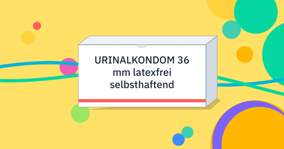 Symbolbild: Packung mit der Aufschrift URINALKONDOM 36 mm latexfrei selbsthaftend (PZN 11351062) – Verfügbarkeit und Bezug in Apotheken in Frankfurt am Main