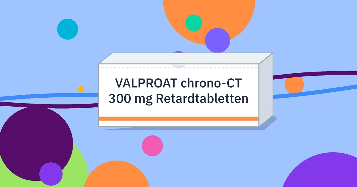 Symbolbild: Packung mit der Aufschrift VALPROAT chrono-CT 300 mg Retardtabletten (PZN 01065510) – Verfügbarkeit und Bezug in Apotheken in Frankfurt am Main