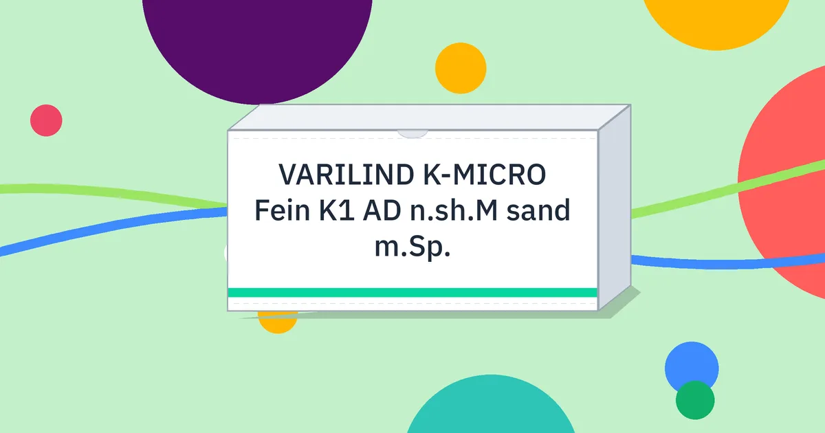 Symbolbild: Packung mit der Aufschrift VARILIND K-MICRO Fein K1 AD n.sh.M sand m.Sp. (PZN 20618825) – Verfügbarkeit und Bezug in Apotheken in Frankfurt am Main