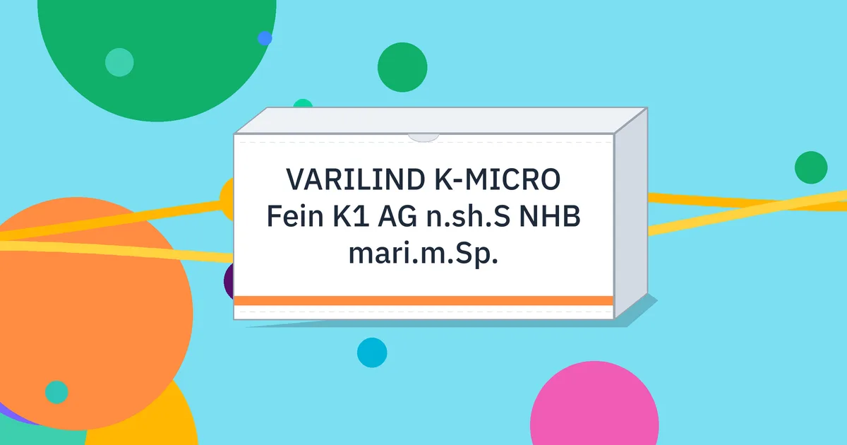 Symbolbild: Packung mit der Aufschrift VARILIND K-MICRO Fein K1 AG n.sh.S NHB mari.m.Sp. (PZN 20618475) – Verfügbarkeit und Bezug in Apotheken in Frankfurt am Main