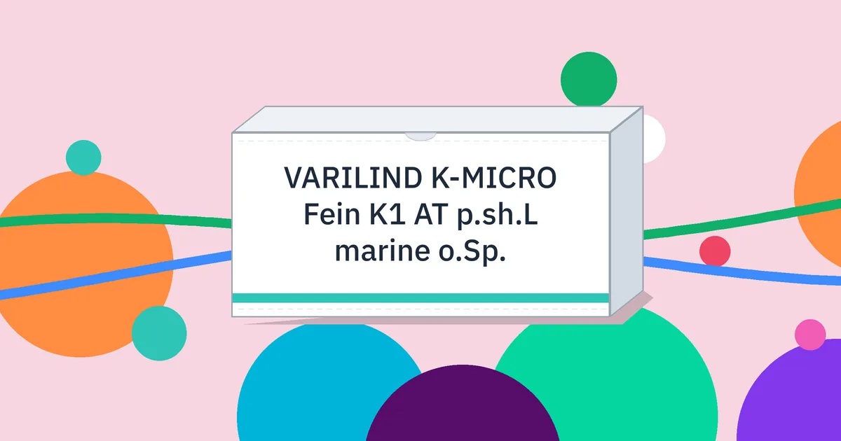 Symbolbild: Packung mit der Aufschrift VARILIND K-MICRO Fein K1 AT p.sh.L marine o.Sp. (PZN 20552262) – Verfügbarkeit und Bezug in Apotheken in Frankfurt am Main