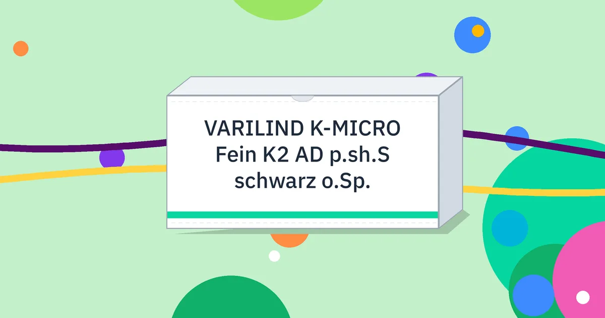 Symbolbild: Packung mit der Aufschrift VARILIND K-MICRO Fein K2 AD p.sh.S schwarz o.Sp. (PZN 20559181) – Verfügbarkeit und Bezug in Apotheken in Frankfurt am Main