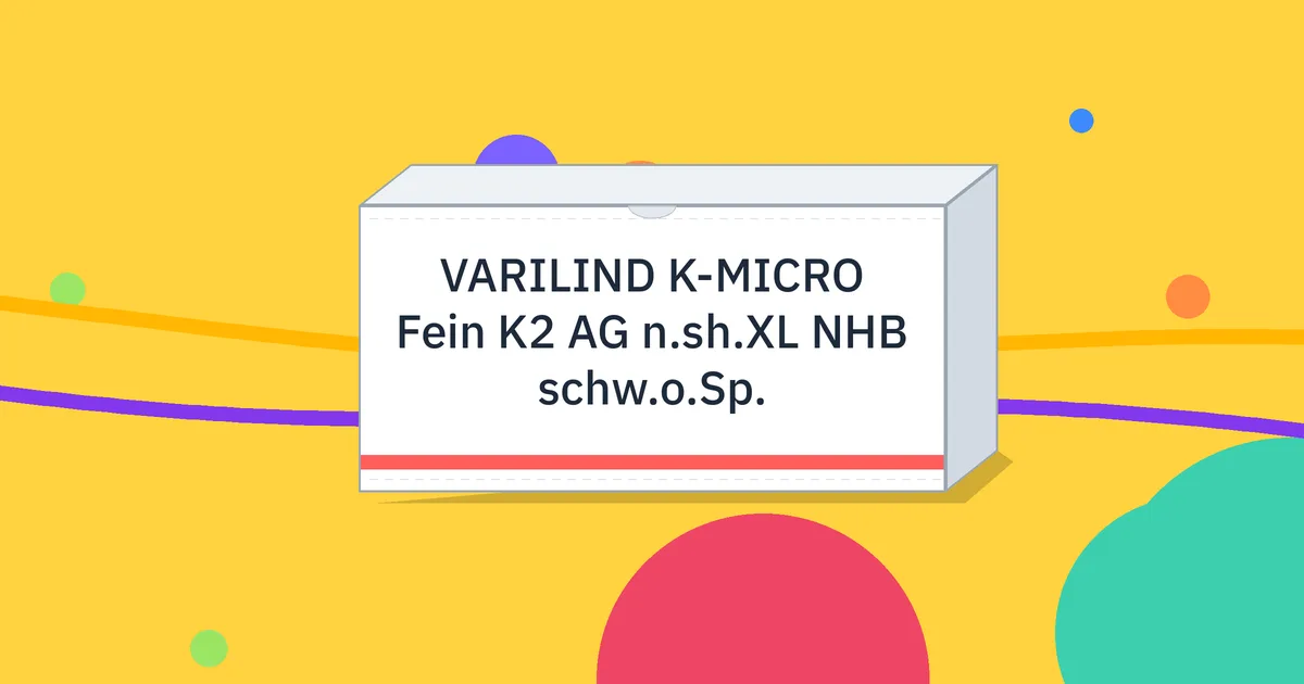 Symbolbild: Packung mit der Aufschrift VARILIND K-MICRO Fein K2 AG n.sh.XL NHB schw.o.Sp. (PZN 20556739) – Verfügbarkeit und Bezug in Apotheken in Frankfurt am Main