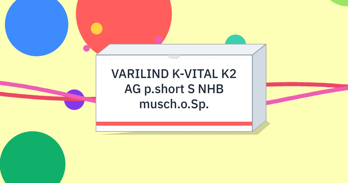 Symbolbild: Packung mit der Aufschrift VARILIND K-VITAL K2 AG p.short S NHB musch.o.Sp. (PZN 20565690) – Verfügbarkeit und Bezug in Apotheken in Frankfurt am Main