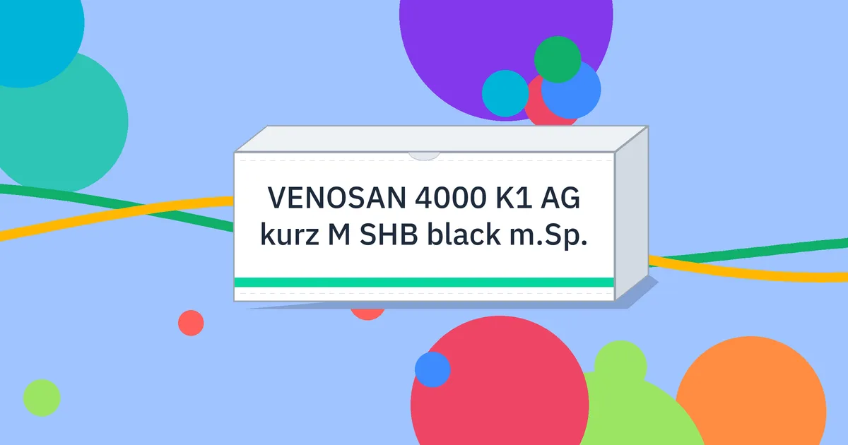 Symbolbild: Packung mit der Aufschrift VENOSAN 4000 K1 AG kurz M SHB black m.Sp. (PZN 14426984) – Verfügbarkeit und Bezug in Apotheken in Frankfurt am Main