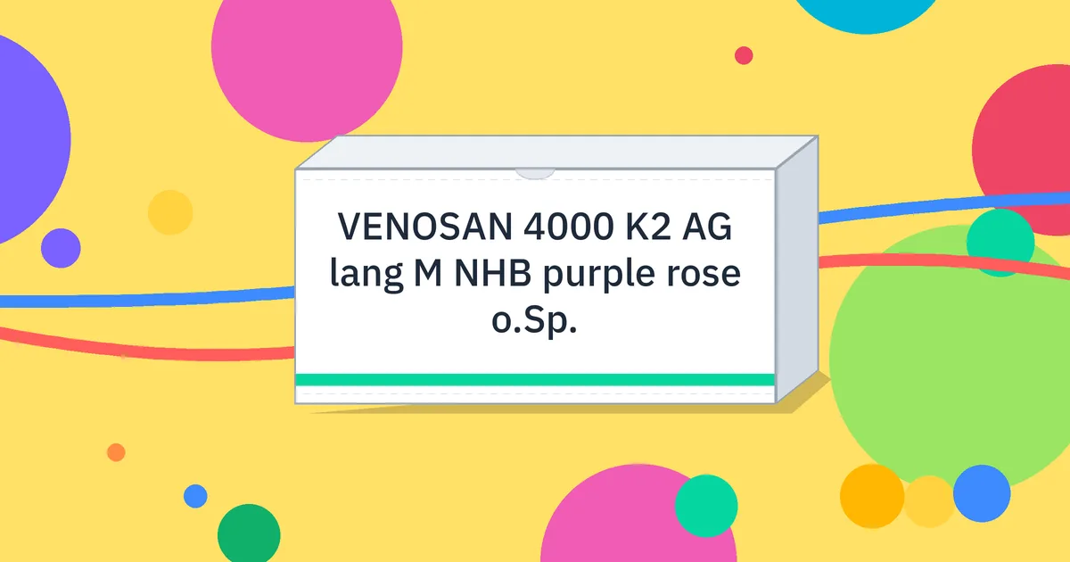 Symbolbild: Packung mit der Aufschrift VENOSAN 4000 K2 AG lang M NHB purple rose o.Sp. (PZN 18847955) – Verfügbarkeit und Bezug in Apotheken in Frankfurt am Main