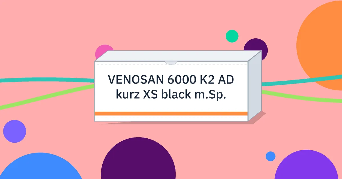 Symbolbild: Packung mit der Aufschrift VENOSAN 6000 K2 AD kurz XS black m.Sp. (PZN 17172550) – Verfügbarkeit und Bezug in Apotheken in Frankfurt am Main