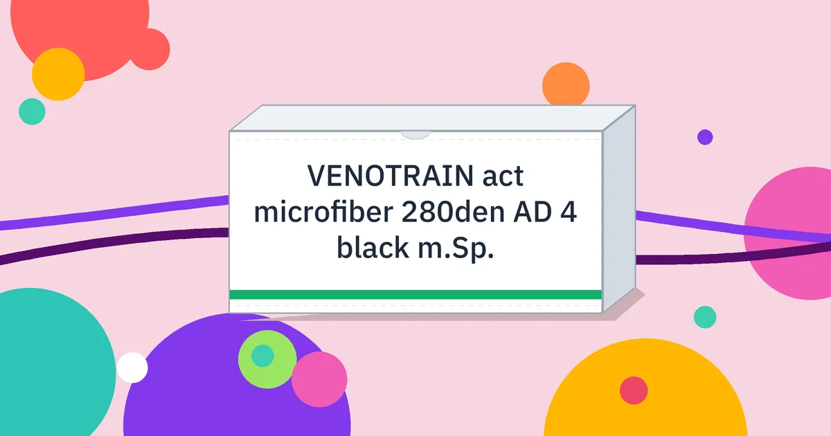 Symbolbild: Packung mit der Aufschrift VENOTRAIN act microfiber 280den AD 4 black m.Sp. (PZN 16209570) – Verfügbarkeit und Bezug in Apotheken in Frankfurt am Main