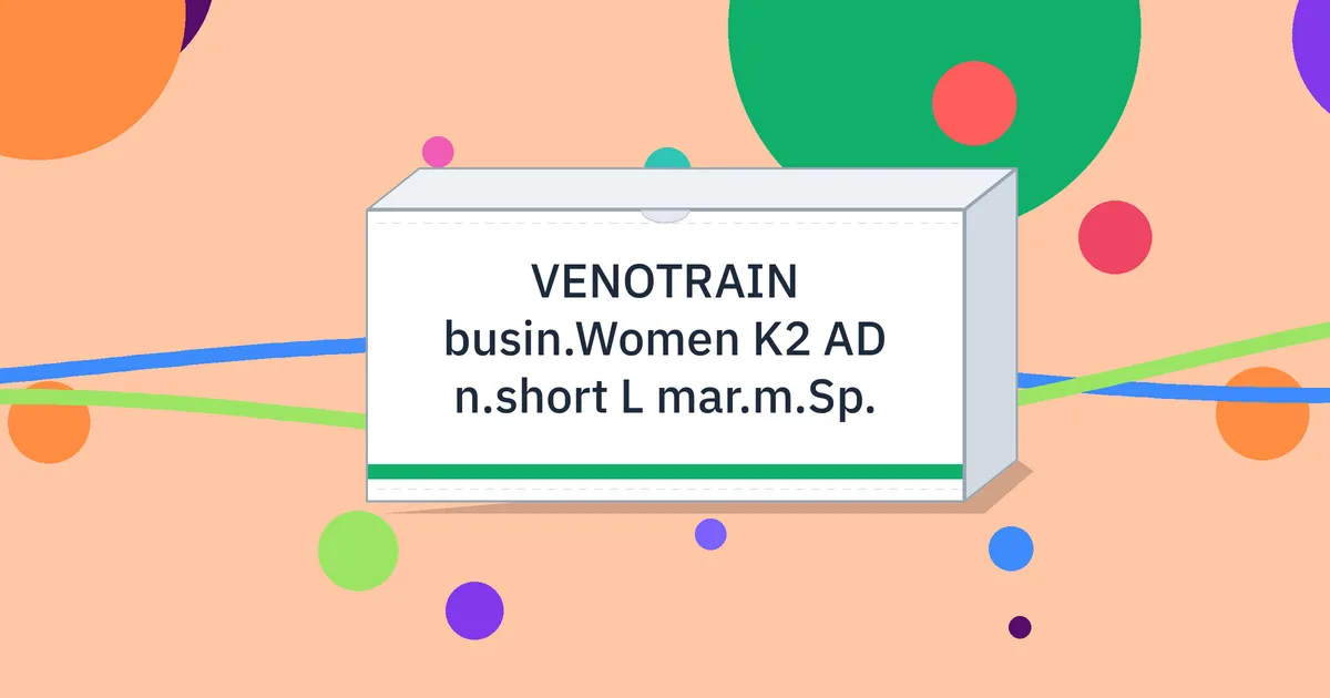 Symbolbild: Packung mit der Aufschrift VENOTRAIN busin.Women K2 AD n.short L mar.m.Sp. (PZN 10195909) – Verfügbarkeit und Bezug in Apotheken in Frankfurt am Main