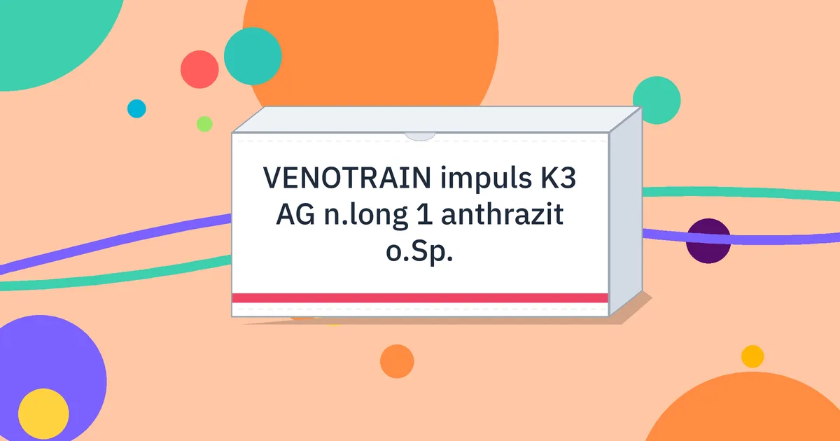 Symbolbild: Packung mit der Aufschrift VENOTRAIN impuls K3 AG n.long 1 anthrazit o.Sp. (PZN 15213782) – Verfügbarkeit und Bezug in Apotheken in Frankfurt am Main