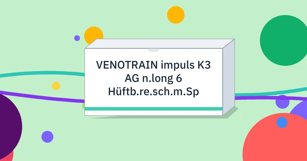 Symbolbild: Packung mit der Aufschrift VENOTRAIN impuls K3 AG n.long 6 Hüftb.re.sch.m.Sp (PZN 10293919) – Verfügbarkeit und Bezug in Apotheken in Frankfurt am Main