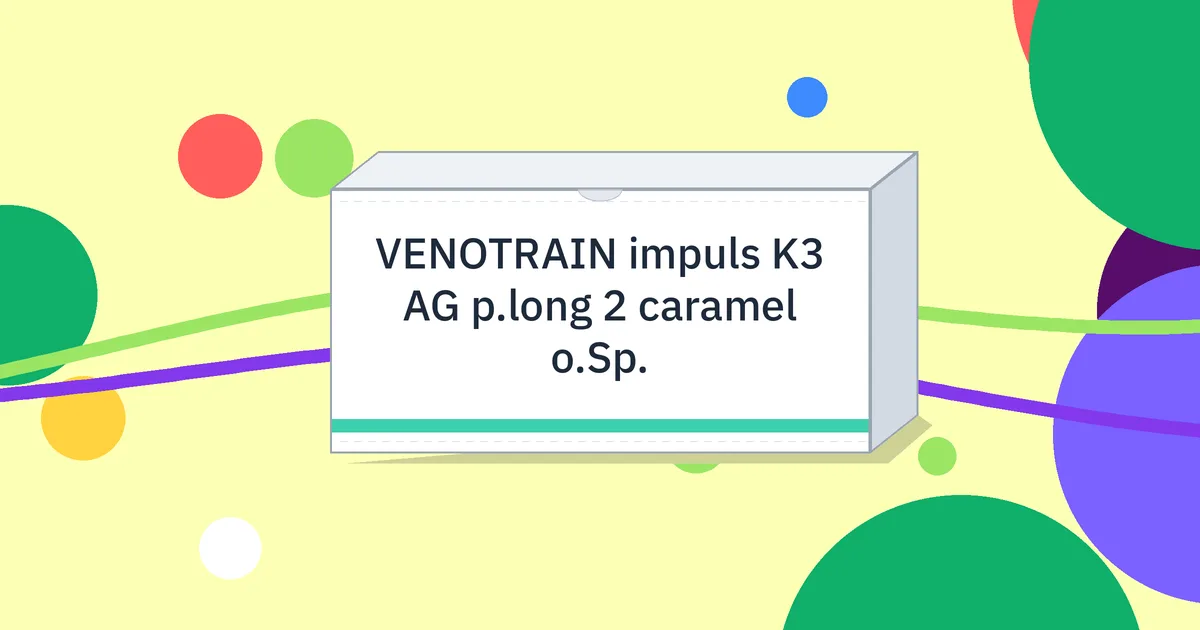 Symbolbild: Packung mit der Aufschrift VENOTRAIN impuls K3 AG p.long 2 caramel o.Sp. (PZN 08421391) – Verfügbarkeit und Bezug in Apotheken in Frankfurt am Main