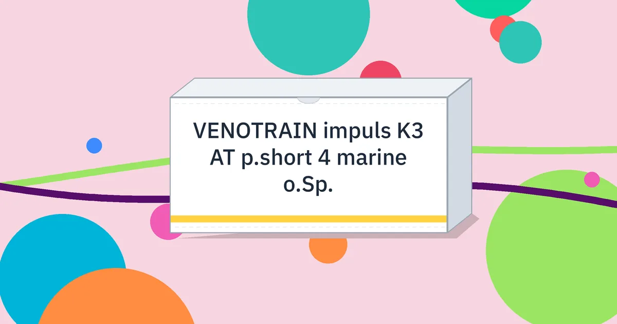 Symbolbild: Packung mit der Aufschrift VENOTRAIN impuls K3 AT p.short 4 marine o.Sp. (PZN 19355964) – Verfügbarkeit und Bezug in Apotheken in Frankfurt am Main