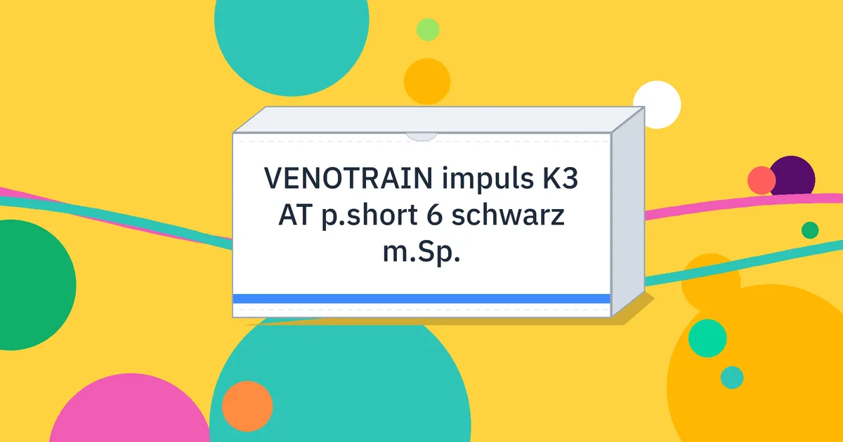 Symbolbild: Packung mit der Aufschrift VENOTRAIN impuls K3 AT p.short 6 schwarz m.Sp. (PZN 19356283) – Verfügbarkeit und Bezug in Apotheken in Frankfurt am Main