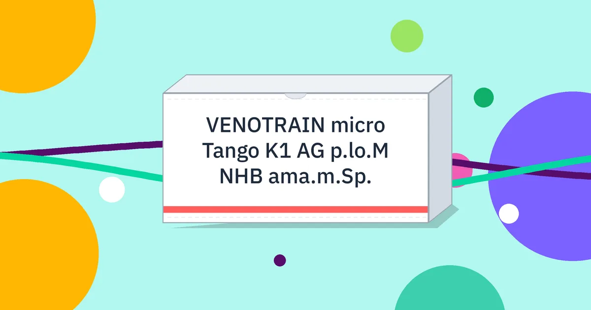 Symbolbild: Packung mit der Aufschrift VENOTRAIN micro Tango K1 AG p.lo.M NHB ama.m.Sp. (PZN 17764664) – Verfügbarkeit und Bezug in Apotheken in Frankfurt am Main