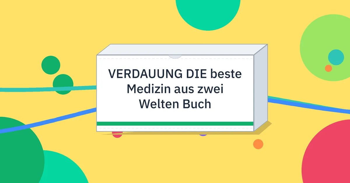 Symbolbild: Packung mit der Aufschrift VERDAUUNG DIE beste Medizin aus zwei Welten Buch (PZN 13582110) – Verfügbarkeit und Bezug in Apotheken in Frankfurt am Main