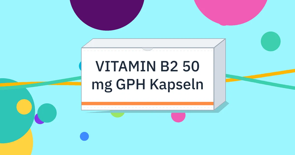Symbolbild: Packung mit der Aufschrift VITAMIN B2 50 mg GPH Kapseln (PZN 16571288) – Verfügbarkeit und Bezug in Apotheken in Frankfurt am Main