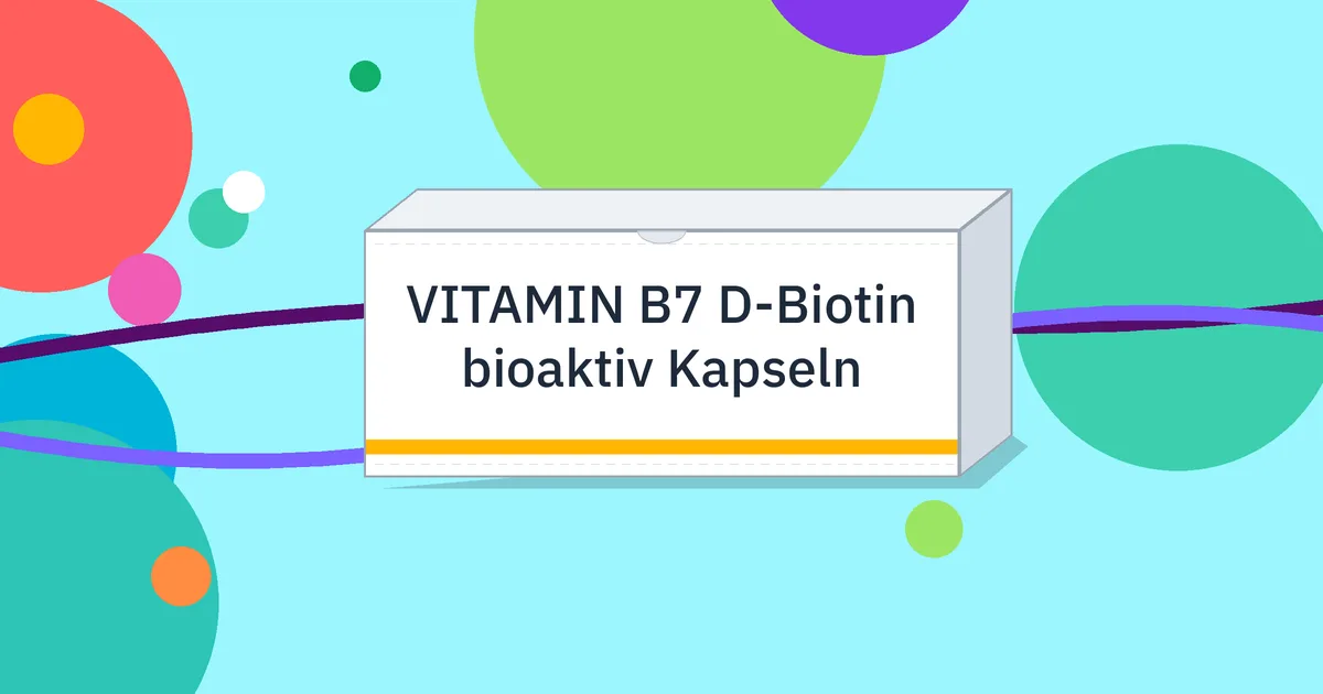 Symbolbild: Packung mit der Aufschrift VITAMIN B7 D-Biotin bioaktiv Kapseln (PZN 18779171) – Verfügbarkeit und Bezug in Apotheken in Frankfurt am Main