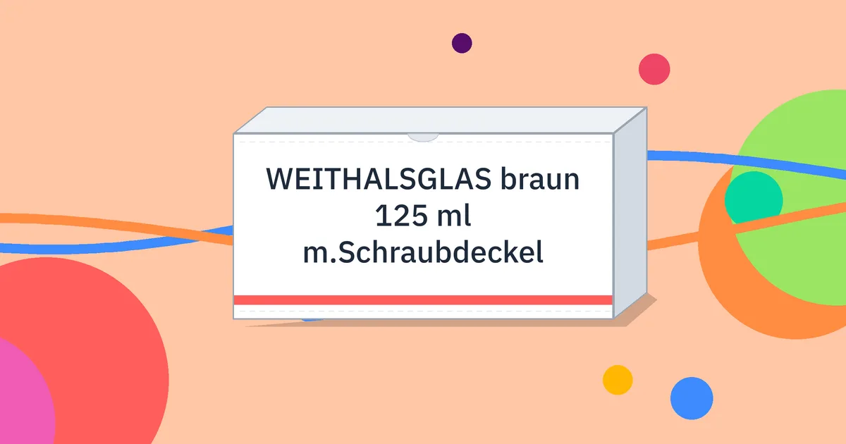 Symbolbild: Packung mit der Aufschrift WEITHALSGLAS braun 125 ml m.Schraubdeckel (PZN 10146905) – Verfügbarkeit und Bezug in Apotheken in Frankfurt am Main